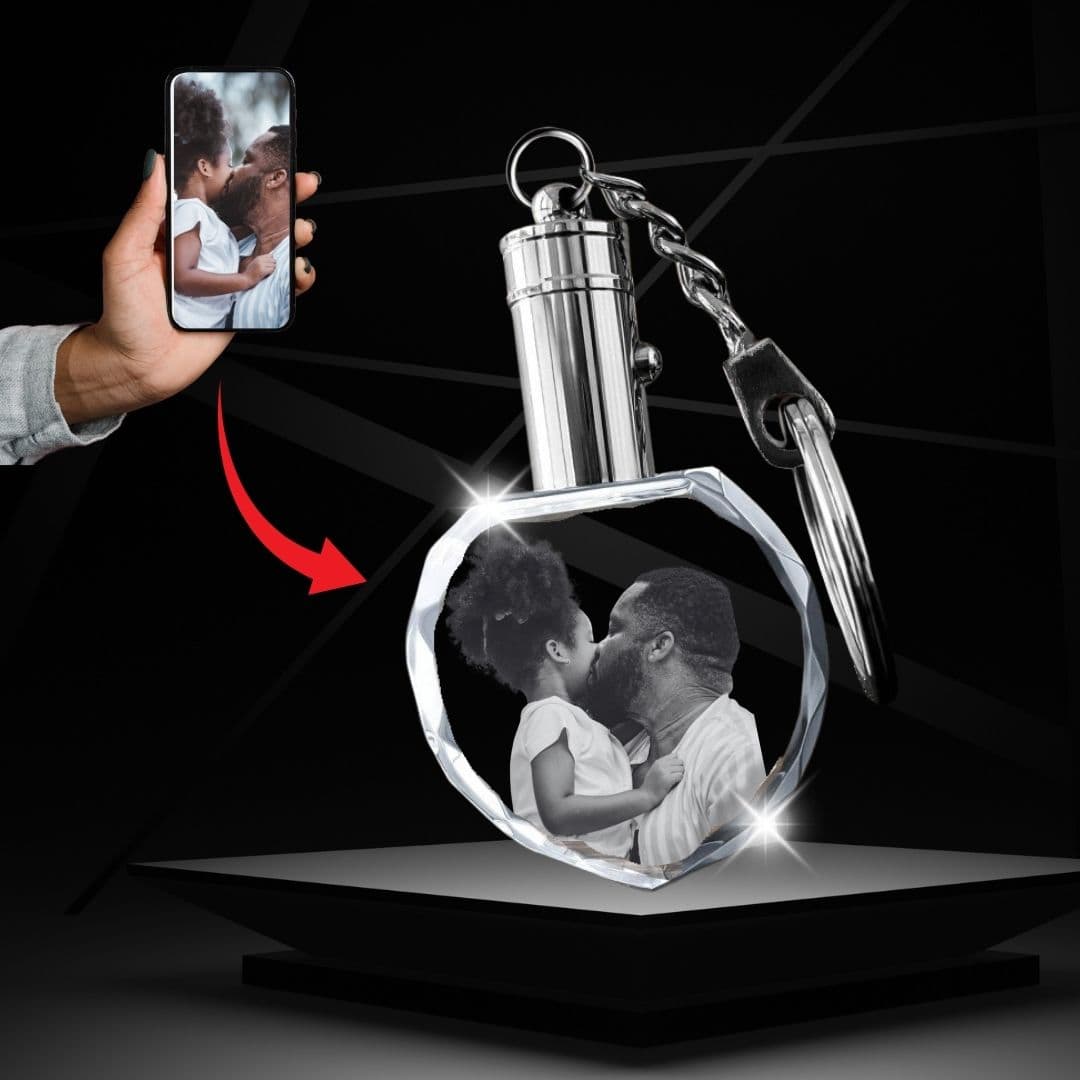 Custom 3D Crystal Heart Keychain - Teddy & Finn